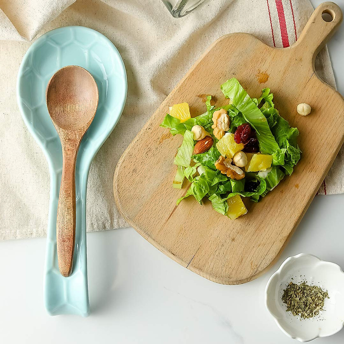 CHILDIKE 2Pcs Porcelain Spoon Rests 9.5 inch Ceramic Utensil Holder for Counter Stove Top, Ladles, Tong, Spatula, Kitchen Decor Accessories, Birthday, Christmas Gifts (Mint Green)