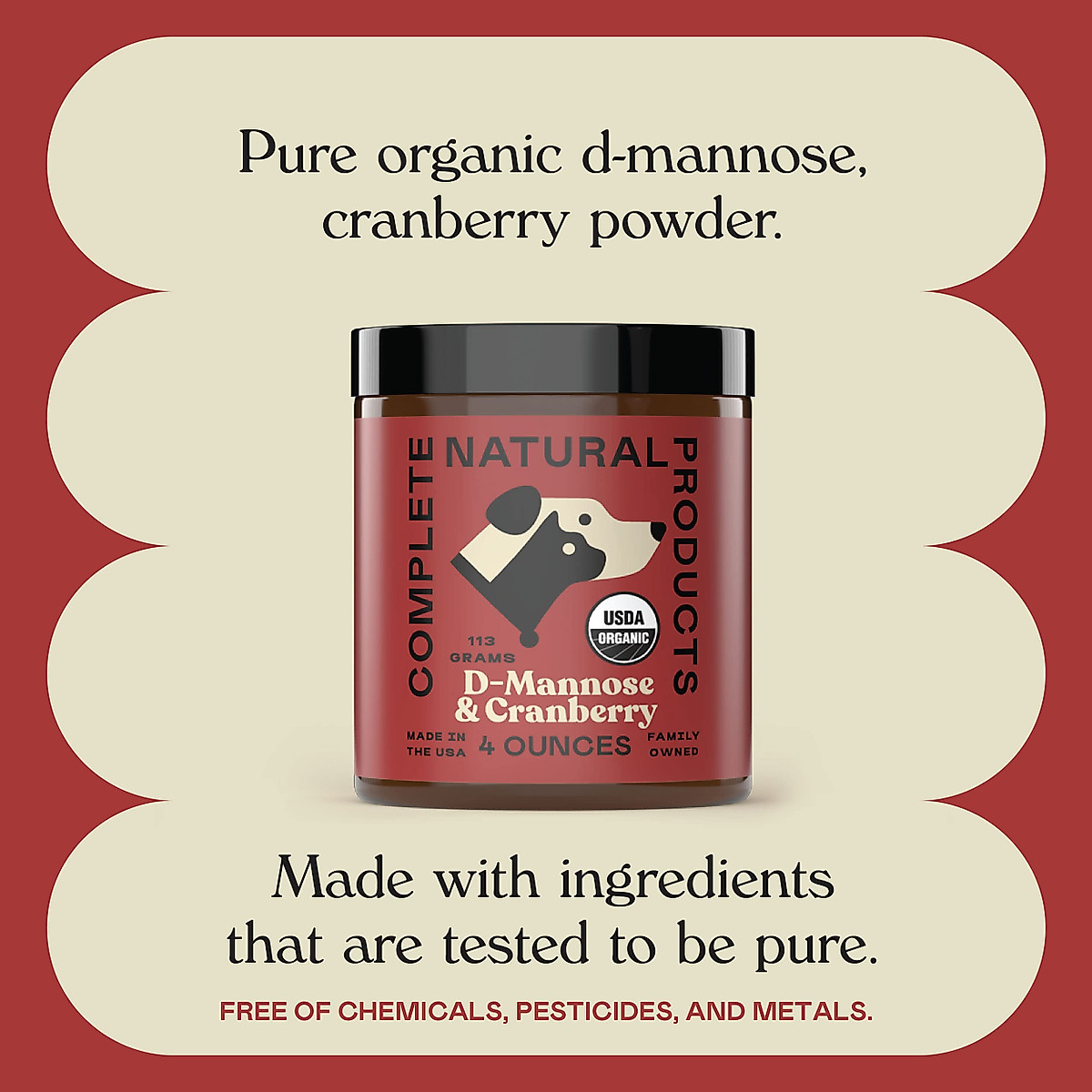 Complete Natural Products Organic D-Mannose & Cranberry Powder for Pets - 4oz - Pure D-Mannose & Cranberry