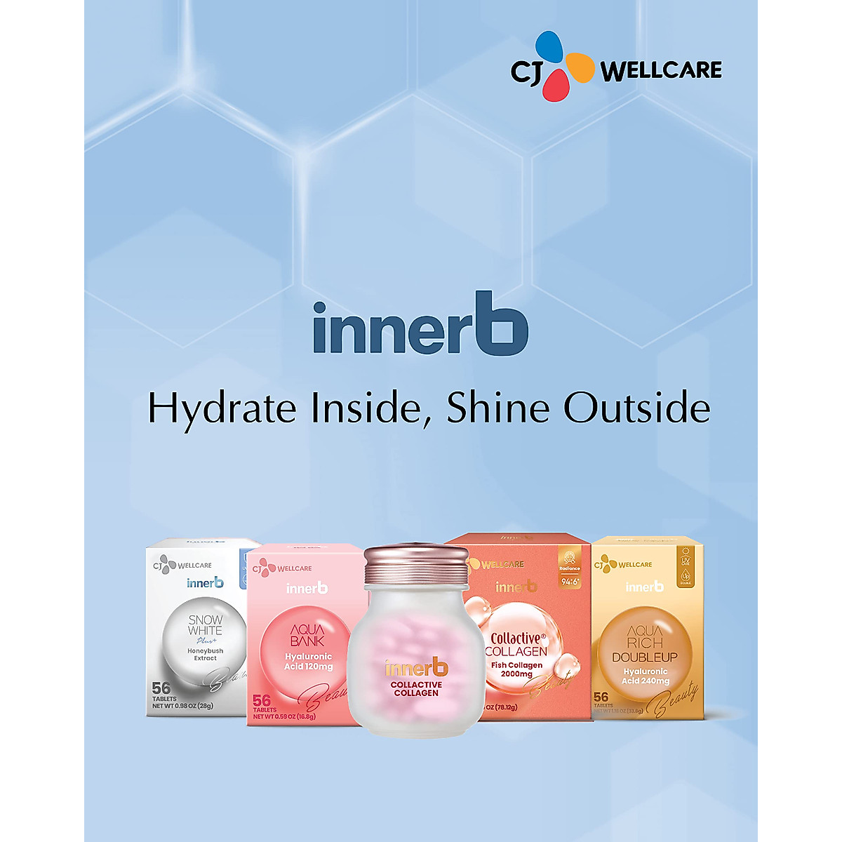 Innerb Snow White (28 Servings, 4 Weeks) - UV Protection and Antioxidant Boost, Premium Korean Skincare Supplement by CJ Wellcare. Honeybush Extract, Vitamin C.