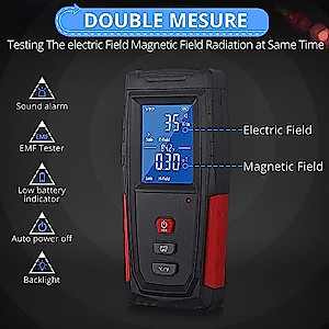 CAMWAY EMF Meter Electromagnetic Field Radiation Checker(1-1999V/m, 0.01-99.99μT) Handheld Mini Digital LCD EMF Detector Builtin Electromagnetic Radiation Sensor Sound-Light Alarm EMF Tester
