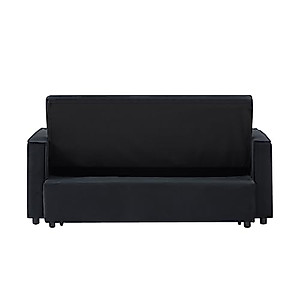 FANYE 3 in 1 Loveseat Pull Out Sleeper Bed, Compact 2 Seater Futon Adjustable Backrest Love Seat Sofa & Couch Convertible Sleep Daybed for Living Room Sofabed, Black Full W/Cupholders and USB Port