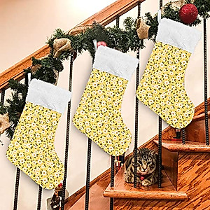 Kigai Christmas Stockings Yellow Daisy Flower Large Candy Stockings Stuffers Kids Cute Xmas Sock Decorations 1PC for Home Holiday Party 12" x18"