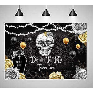 Death to My Twenties Backdrop for 30th Birthday Party Background Decorations Gothic Skull RIP to My 20s Black Rose Balloons Photography Background Supplies 7x5ft