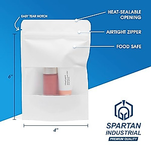 Spartan Industrial - 4" X 6" White Resealable Stand-Up Pouches - Pack of 100 Small Smell-Proof Food Pouch Bags for Packaging, Pet Treats, Cosmetics, and More