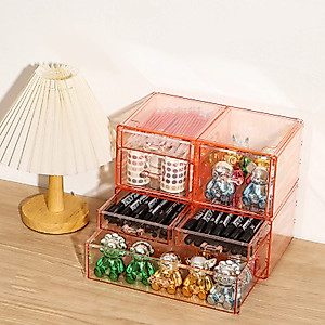 Cq acrylic Stackable Bathroom Storage with Pull Out Bin Organizer Drawer for Cabinet,Vanity,Shelf,Cupboard,Cabinet or Closet Organization Pink 3 Drawers