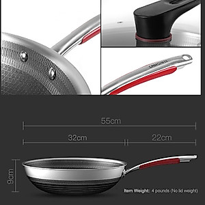 316L Stainless Steel Non Stick Wok Pan with Lid,12.6 Inch Saute Pans Nonstick Stir Fry Pan suit for Induction Cooktop, Gas, Ceramic and Electric Stove,Safe for Dishwasher and Oven,Stay-Cool Handle