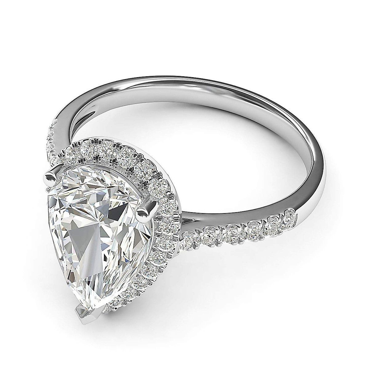 14k White Gold Simulated Pear-Shaped Diamond Halo Engagement Ring with Side Stones Promise Bridal Ring (7)