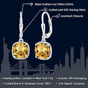 Gem Stone King 925 Sterling Silver 8MM Cushion Gemstone Birthstone Leverback Drop Dangle Earrings for Women