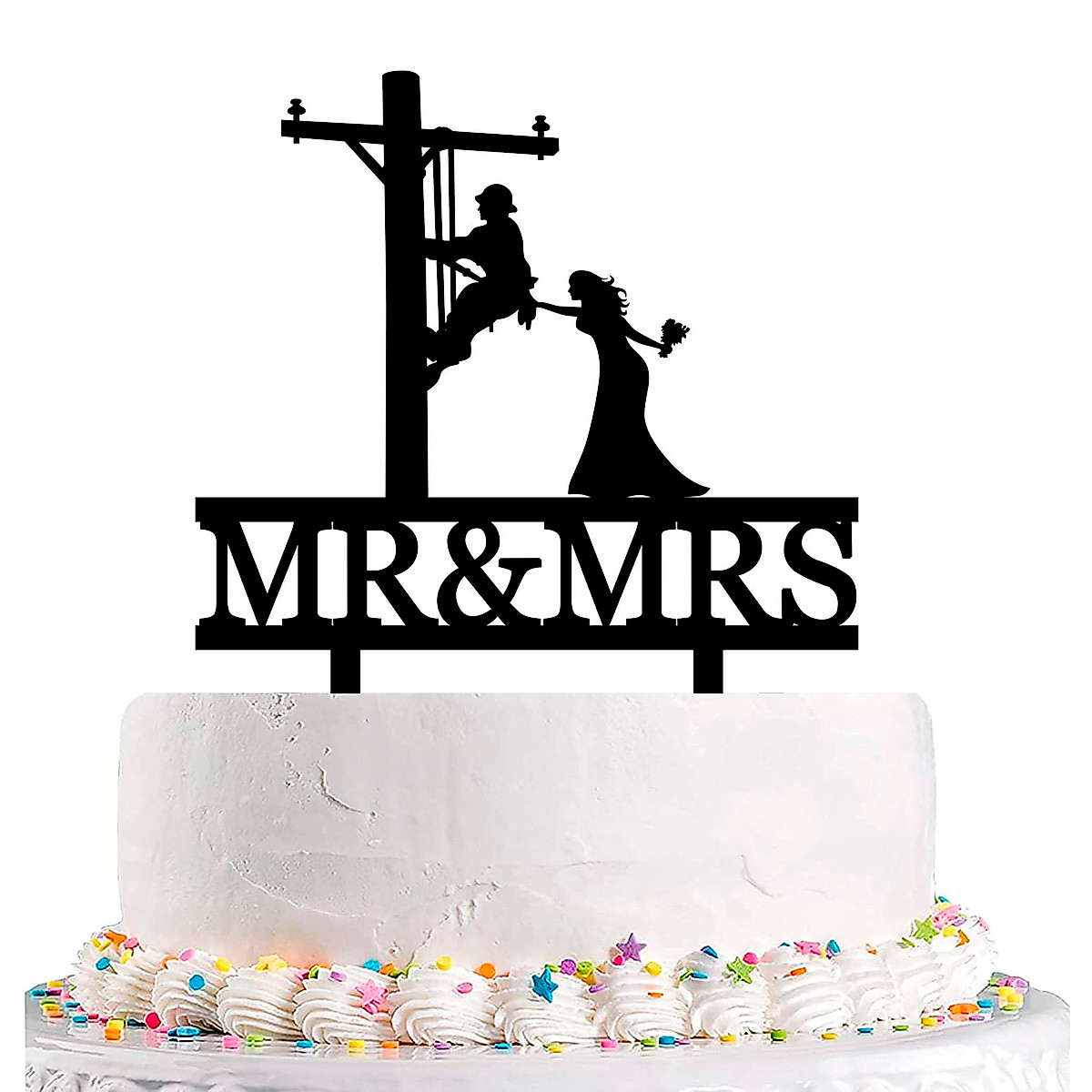 Electrician Lineman Wedding Cake Topper,Electrician Builders Workers Cake Topper, Bride and Groom Wedding Cake Topper, Power Electrician Lineman Mr and Mrs Cake Topper