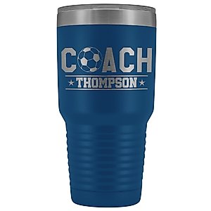 Personalized Soccer Coach Tumbler Cup With Coach Name - Customized Soccer Coach Gift - Custom Soccer Coach Travel Mug - Blue