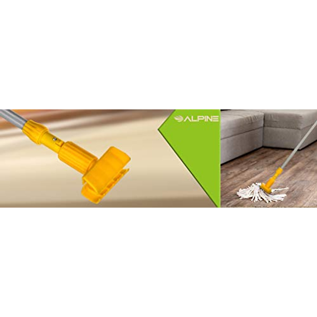 Alpine Commercial Iron Mop Handle for Floor Cleaning - Quick Change Professional Mopping Stick Or Mop Head Replacement Pole W Metal Handle (Fiberglass Jaw Clamp)
