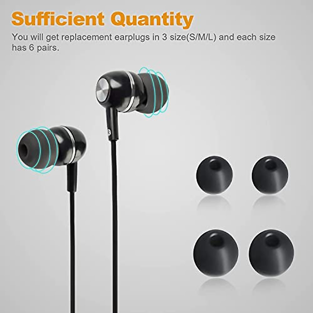 36 Pieces Earbuds Silicone Replacement Earbuds Earphone Buds Replacement Noise Isolation Cover Earphones Rubber Buds Noise Cancelling Earphones Earbud Covers Earphone Buds Replacement, 3 Sizes (Black)