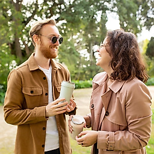 bioGo Reusable Coffee Cups - Faded Pink & Pastel Gray - 16oz x 2 - Microwave & Dishwasher Safe - Perfect for Couples