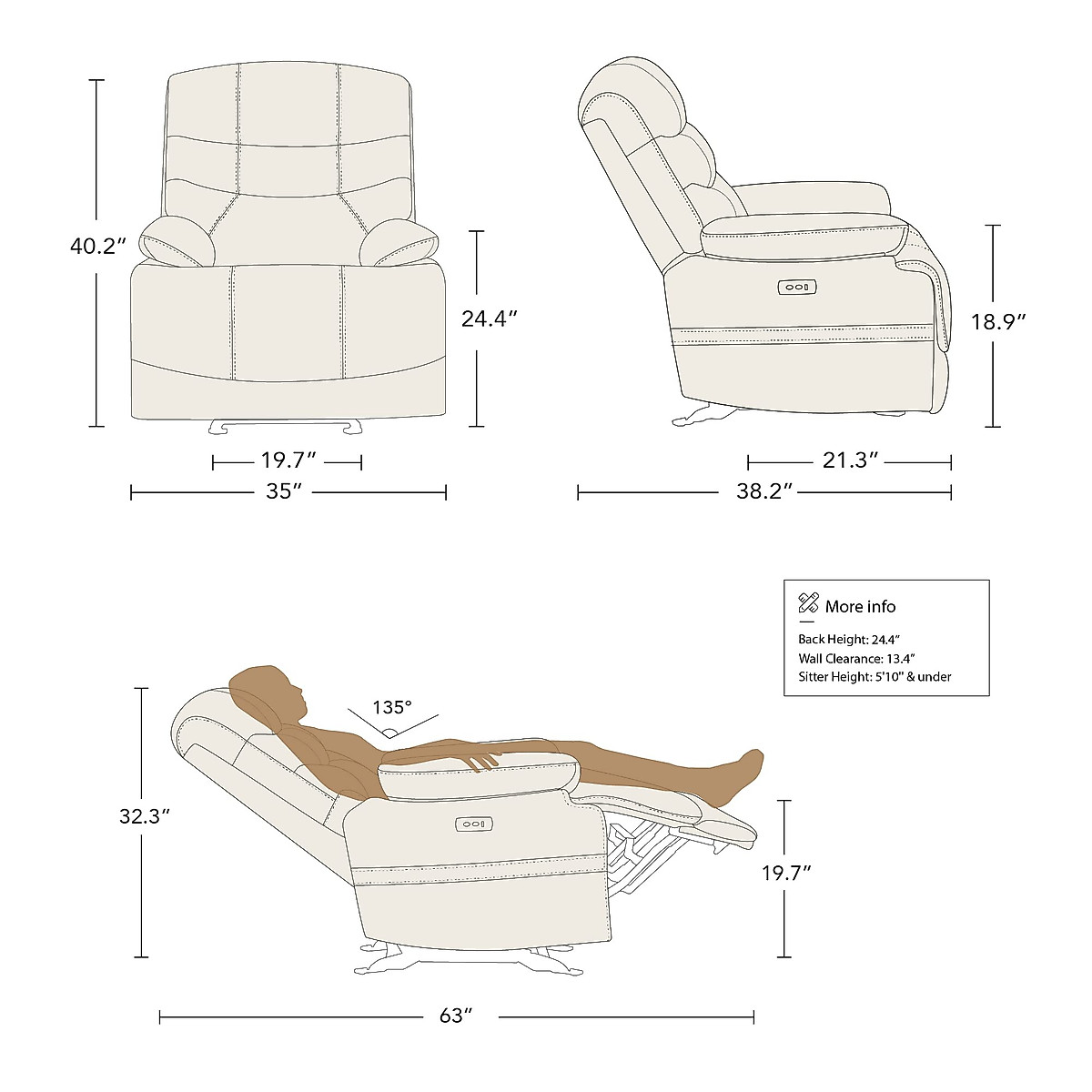 CHITA Power Recliner Chairs for Small Spaces, Glider Recliner Chair for Living Room with USB Charge Ports, Faux Fur, Light Grey