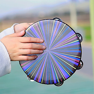 Radiant Tambourine Handheld Drum Bell: Double Row Tambourines 8 Inch Musical Instrument Reflective Hand Drum for Church KTV Party Silver