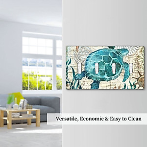 Sea Turtle Quad Toggle Light Switch Cover 4 Gang Decorative Wall Plate for Kids Girls Bedroom Kitchen Funny Room Decor 8" X 4.50"