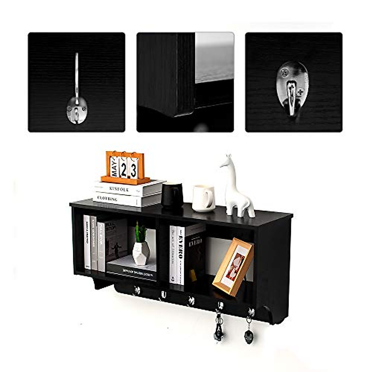 Coral Flower Wood Wall Mounted Entryway Shelf, 36 inches, Black