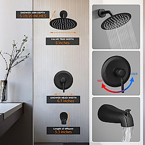 Tub Shower Faucet Set Valve Included with 6-Inch Rain Shower Head and Tub Spout Single-Handle Tub and Shower Trim Kit Matte Black