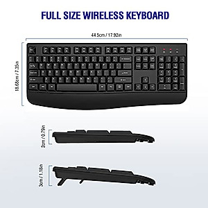 QUASIO Wireless Keyboard, 2.4G Full-Sized Ergonomic Wireless Computer Keyboard with Wrist Rest for Windows, Mac OS Laptop/PC/Desktop/Notebook (Black)