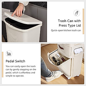 VECELO 12 Gal Kitchen Trash Can with Lid, Large-Capacity Double-Layer Sorting Trash Bin with Removable Inner Bucket, Vertical Trash Can with Drawer&Tissue Holder, Waste Container with Wheel,Step Pedal