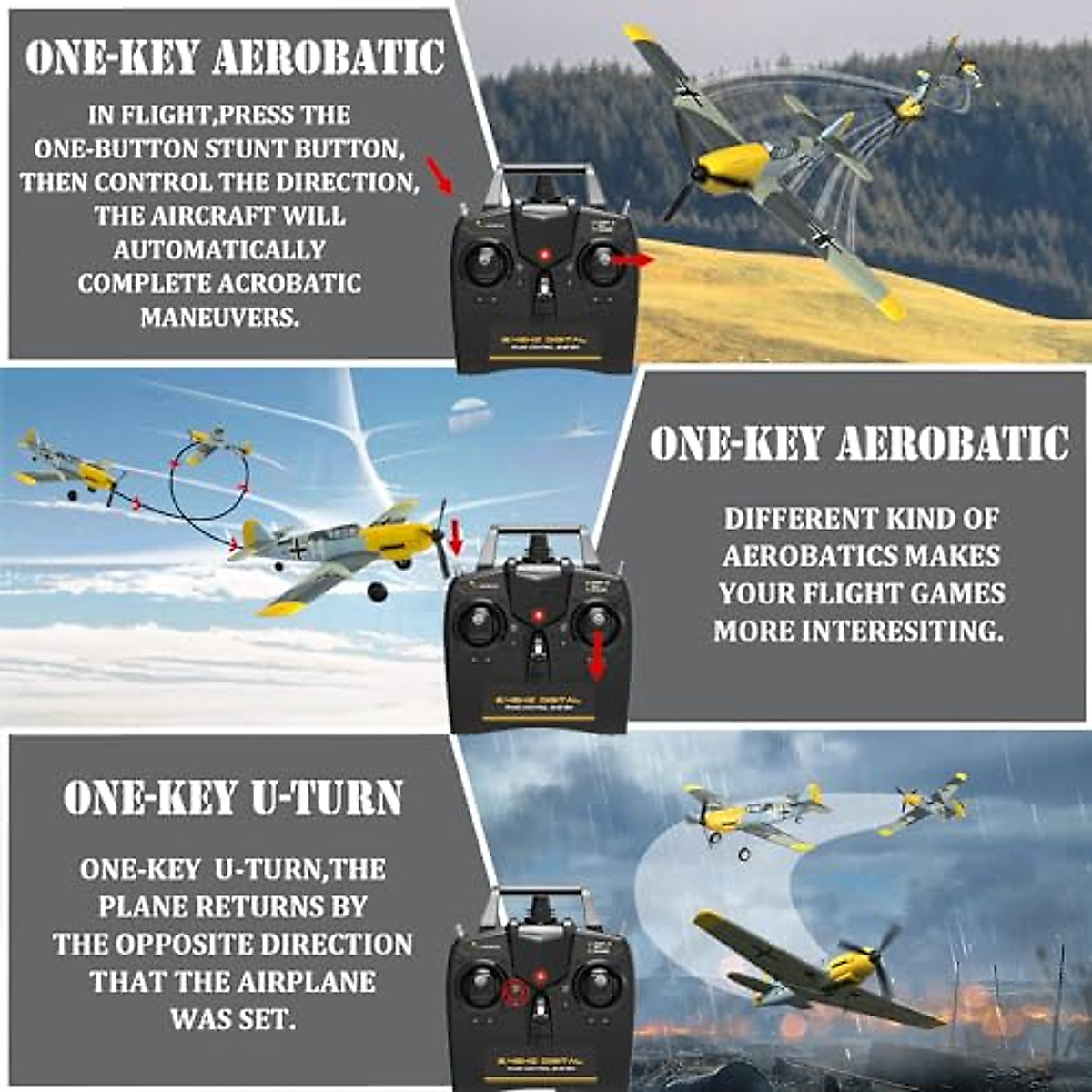 28°C RC Plane 4 Channel Remote Control Airplanes, 4-CH RC Airplane Ready to Fly BF-109 Radio Controlled Aircraft for Beginners with Xpilot Stabilization System, One Key Aerobatic Airplane(76111 RTF)