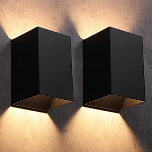 LEONLITE LED Square Up Down Wall Lights Outdoor, CRI90+, 120V, ETL Listed Modern Porch Light, Wet Location, 8.07 Inch Indoor Matte Black Wall Sconce, 10W 844LM 3000K Warm White, Pack of 2