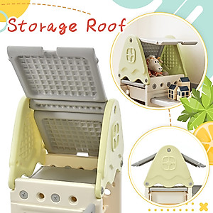 Merax Toy Storage Organizer with Kids Bookshelf, Toy Organizer with 17 Bins and 5-Tier Bookshelf for Kids Bedroom Playroom Living Room (All-in-One, Green)