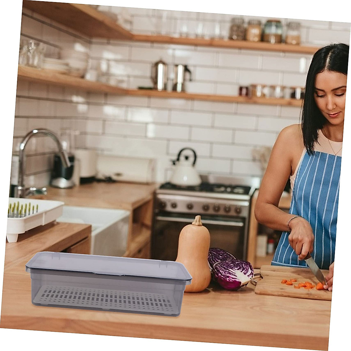 Tofficu Flatware Tray Kitchen Drawer Organizer with Lid Cutlery and Utensil Drawer Organizer Kitchen Cutlery Fork Utensil Storage Container Drain Rack Basket Storage Holder Organizer (Black)