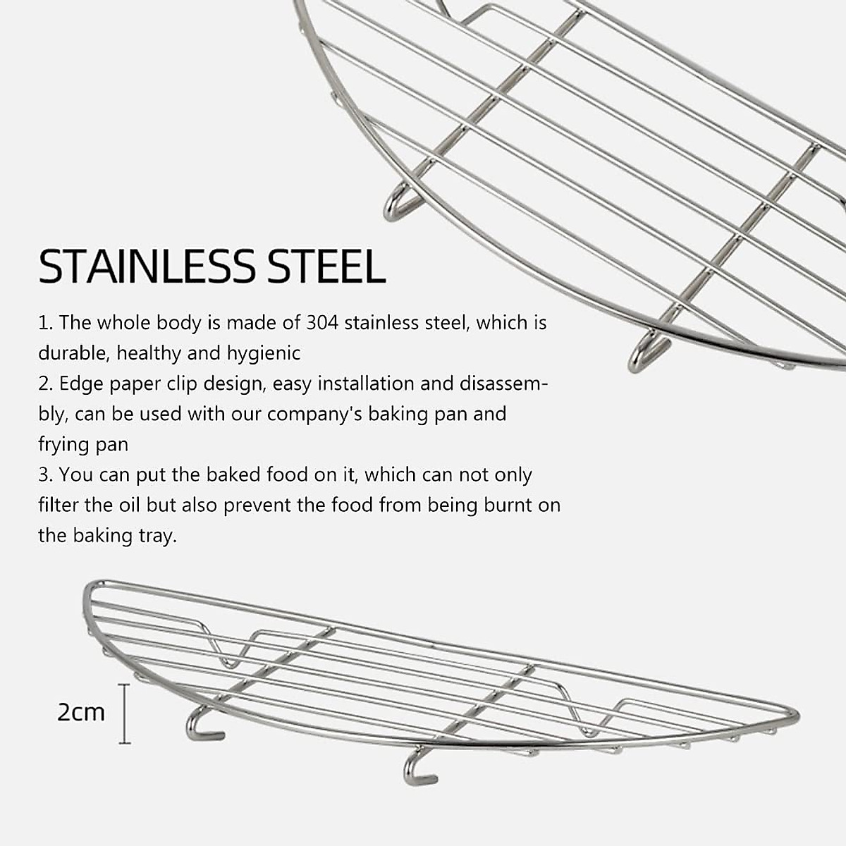Stainless Steel Barbecue Wire Mesh, Small Half Round Cooling Rack with 2 Raised feet, Food Strainers, Anti-Scorching Grill Racks
