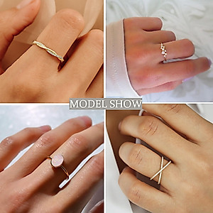 RLMOON 8PCS Silver Rings for Women Non-Tarnish Dainty Silver Ring Set Trendy Criss Cross Simulated Diamond Ring Eternity Stackable Ring Size 7