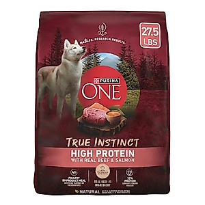 Purina ONE Natural High Protein Dry Dog Food Dry True Instinct with Real Beef and Salmon With Bone Broth and Added Vitamins, Minerals and Nutrients - 27.5 lb. Bag