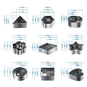 KSPOWWIN 27PCS Mini Cookie Cutters, Geometric Shapes Metal Cookie Biscuit Cutter Set, Star Flower Hexagon Round Heart Square Triangle Oval Stainless Steel Cutter for Baking