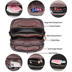 Multi Pocket Black Leather Crossbody Bag for Women Handbag Cute Little Purse Small Ladies Shoulder Strap Cross Body Bag Best Designer Crossbody Purse Girls Casual Chain Cell Phone Bags