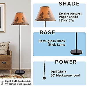 Catalina Lighting 58" Lodge Floor Lamp with Printed Pattern on Oil Paper Shade, Rope Stitched Trim and Pull Chain Switch