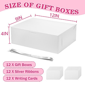 YOXIFUFA 12 pcs Large White Gift Box with Lid,12x9x4 Inch Collapsible Gift Wrap Box with Ribbon, Party Favor Boxes for Presents, Valentine's Day,Wedding, Party Favor,Birthday, Bridesmaids Gifts