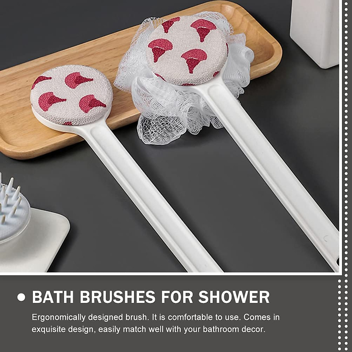 Cabilock Bath Back Brush Bath Body Brush Shower Foot Scrubber Shower Brush with Bristles Loufa Puff Scrubber Back Brush Handle Dual-Sided Back Brush Body Scrub Man Ice Cream Loofah Pp