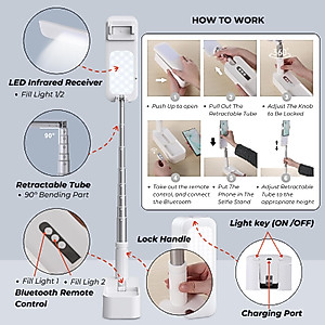 beyonday Foldable Phone Holder for Recording, Selfie Stand with Rechargeable LED Light&Wireless Remote Control 360° Rotatable Retractable Phone Stand for Video Recording/Live Streaming/Online Teaching