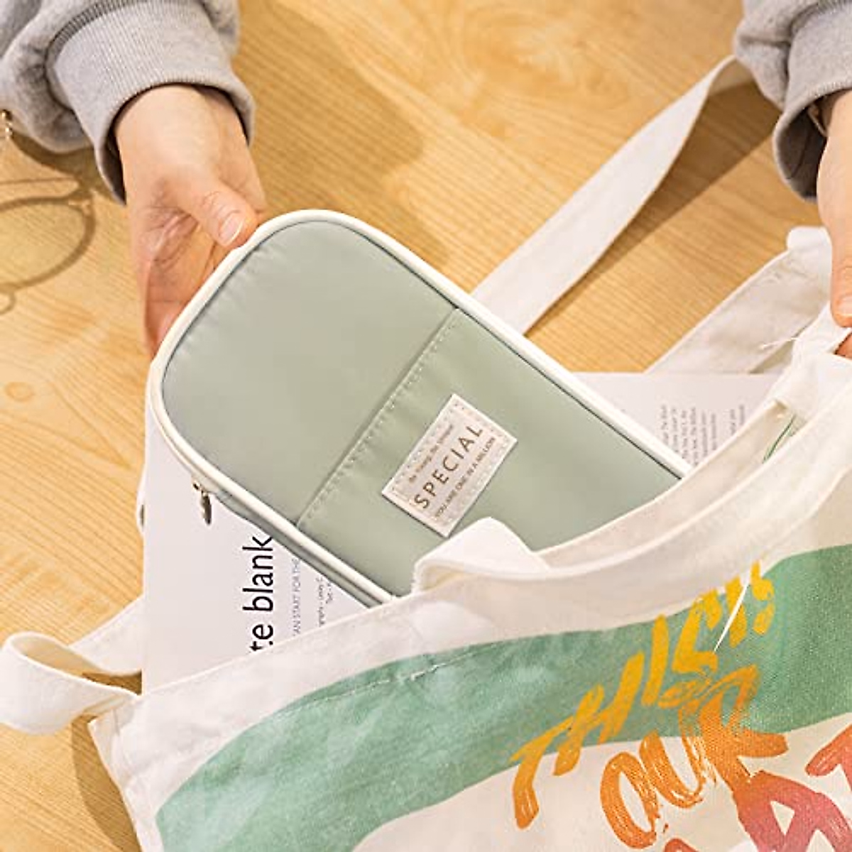 WAFJAMF Large Capacity Pencil Box with Zipper Big Storage Bag Pouch Holder Box Organizer for Office Travel - Light Green