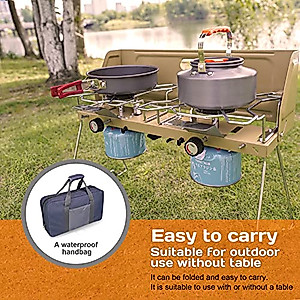 KALAWW Car-Camp Stove Folding 2 Burner Propane Camping Stove & Grill Griddle,Outdoor Grills/Gas Grills/Propane Grills, Butane Fuel Adapter and Carrying Case Included