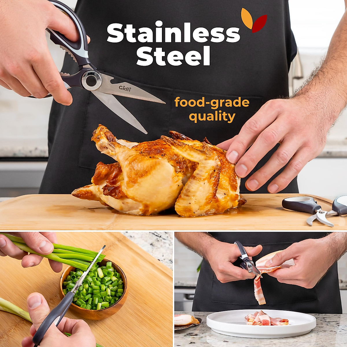 Kitchen Shears by Gidli - Lifetime Replacement Warranty- Includes Seafood Scissors As a Bonus - Heavy Duty Stainless Steel All Purpose Ultra Sharp Utility Scissors