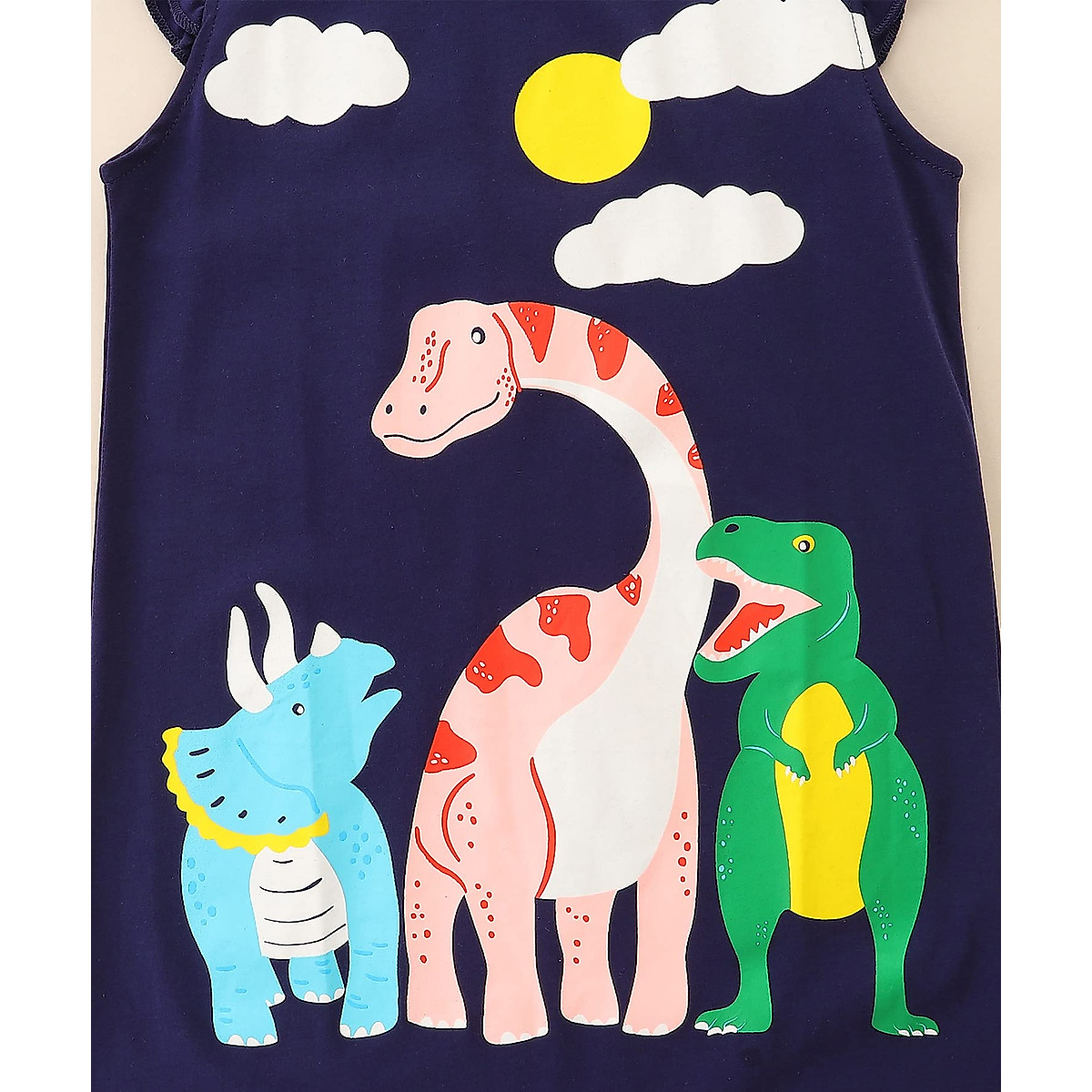 Toddler Girl's Summer Dresses Outfits Clothes,Dinosaur Cotton Flower Short Sleeve Casual Clothing Navy Dinosaur Size 6