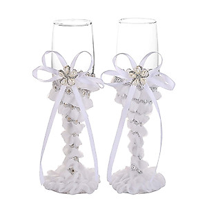 TANG SONG Set of 2 Pearl Flower Style Elegant Wedding Champagne Glass Set for Parties Weddings Birthdays Anniversaries