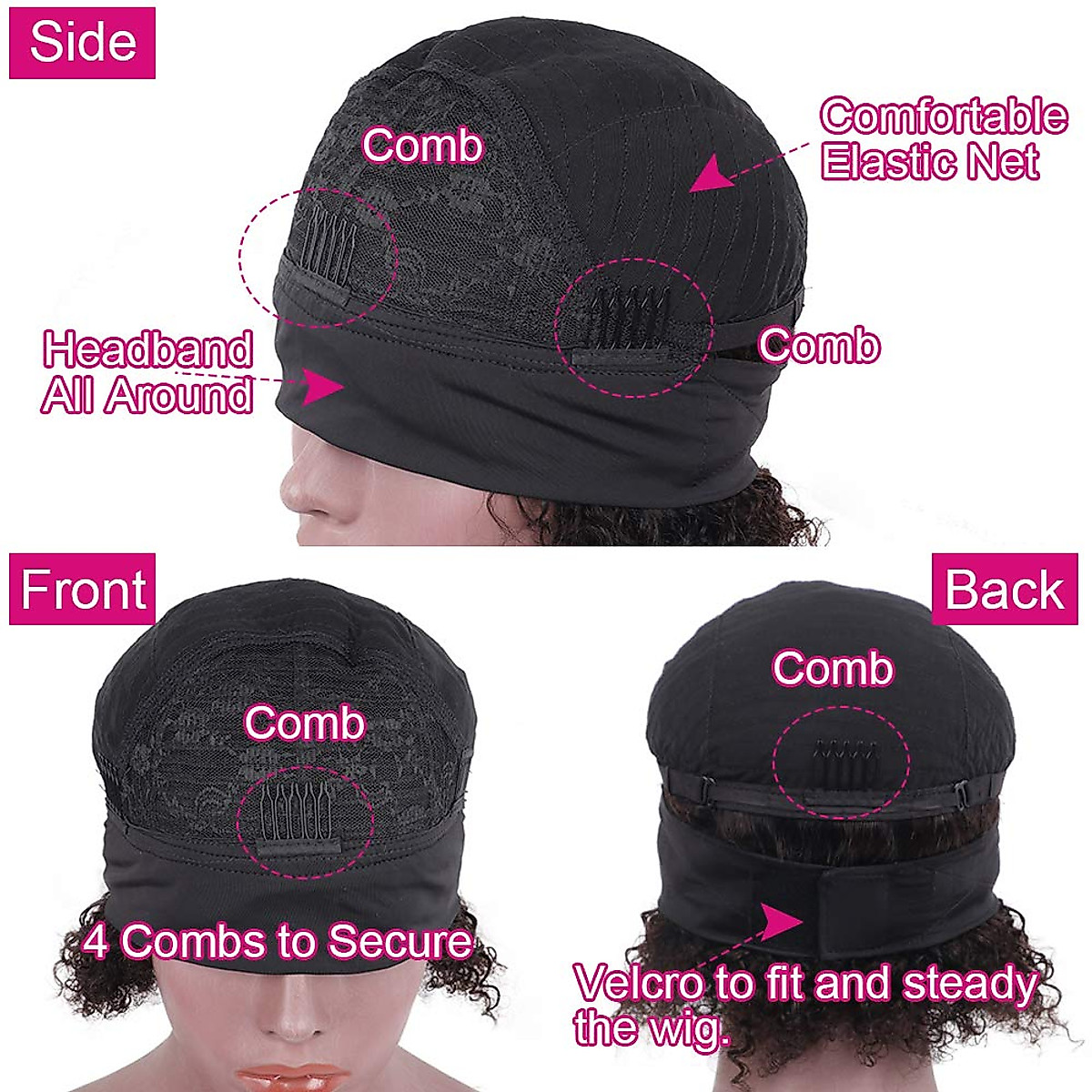 Legendhair Glueless Wig Human Hair Curly Bob Pixie Cut Headband Wigs Human Hair Afro kinky Curly None Lace Front Wigs for Black Women 180% Density Machine Made Headband Wigs Natural Color (8Inch)