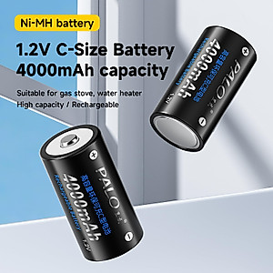 Palowextra Rechargeable C Batteries Ni-MH 1.2V 4000mAh C Size Battery Cell with Storage Case, 6 Pack