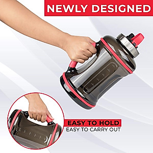 DR.HYDRO 3.2L Gallon Water Bottle with Insulated Storage Sleeve with Straw and Silicon Handle- BPA Free Large 100 oz water jug with Straw, reusable gallon jug perfect for Gym (Red Black)