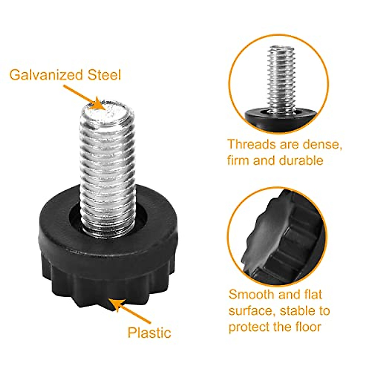 1/4" UNC Thread Adjustable Furniture Levelers - 30 PCS Screw on Leveling Feet - Galvanized Steel Furniture Feet for Table, Chair, Patio and Outdoor Furniture Legs