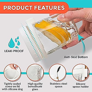 4 Pack Overnight Oats Containers with Lids and Spoons, 16oz Glass Mason Meal Prep Container Microwave Safe,Airtight Glass Jars,Oats Overnight,Yogurt Parfait Fruit Cereal With Measurement Marks