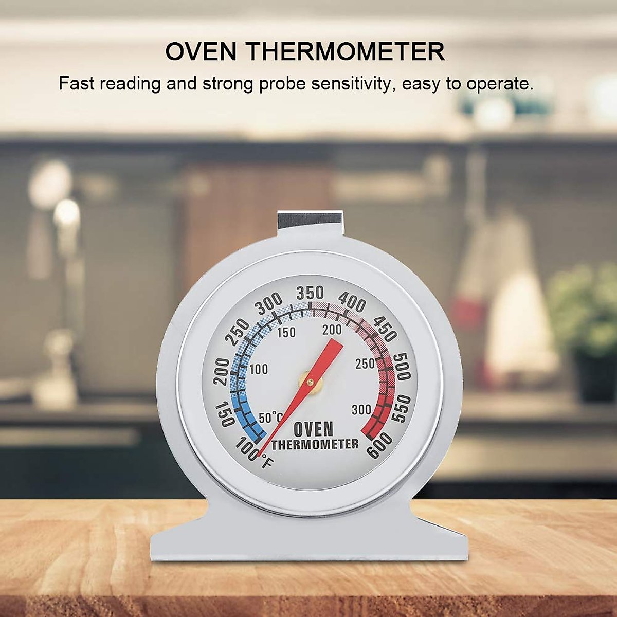 Stainless Steel Pointer Dial Oven Thermometer Instant Read Extra Large Dial Clearly Display Shows Marked Temperatures for Home Kitchens Cooking with Hook