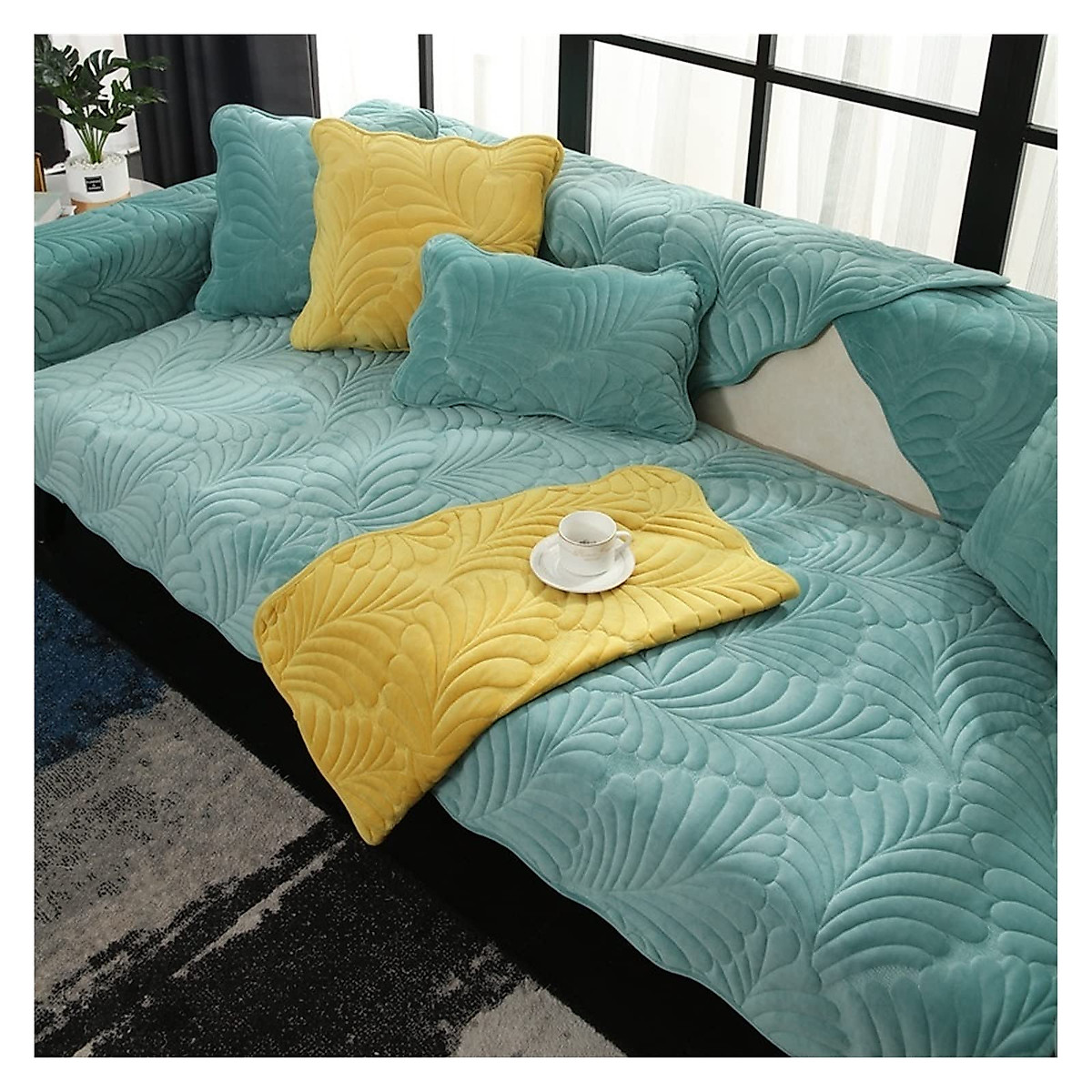 Velvet Quilted Couch Sofa Cover, Soft Sectional Couch Covers, Non-Slip Sofa Slipcover for Dogs Cats Pet Love Seat Recliner Leather L Shaped, Armrest Backrest Cover ( Color : #8 , Size : 45x45cm(1PC Pi