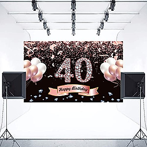 Trgowaul 40th Birthday Decorations for Women - Rose Gold Birthday Backdrop Banner, 40 Year Old Birthday Party Poster Decor, Happy 40th Birthday Party Decoration Photography Background 43.3"L x 70.8"W